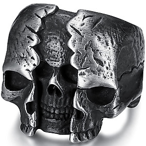 Jude Jewelers Retro Vintage Antique Stainless Steel Gothic Skull Death Halloween Biker Cocktail Party Ring (Grey, 11)