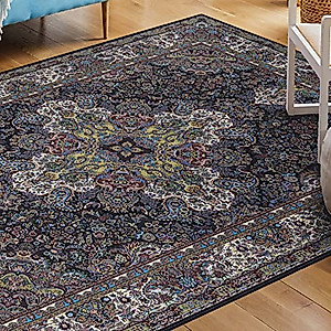 SUPERIOR Washable Indoor Large Area Rug, Southwestern Home Decor, Floor Rugs for Living Space, Dining Room, Kitchen, Office, Bedroom, Vintage Geometric Aesthetic, Cardinal Collection, 6' x 9', Black