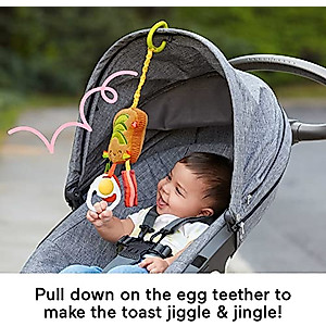 Fisher Price Pretend Food Brunch & Go Stroller Toy with 3 Breakfast-Themed Hanging Sensory Toys for Take-Along Play