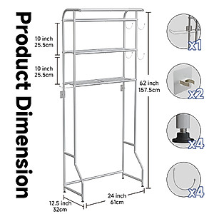 RightTech Over The Toilet Storage Rack with Toilet Paper Holder, Heavy Duty Metal 3 Tier Wall linkable Bathroom Organizer Shelf with 4 Hooks, White