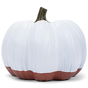 Elanze Designs Thankful White Orange Dip 8 inch Resin Stone Light Up Harvest Pumpkin