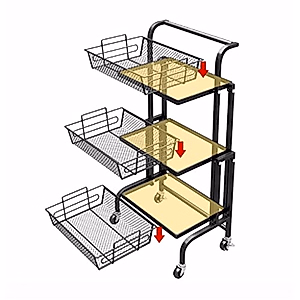 HOUKAI Trolley Stall Parallel Folding Portable Shelf Floor Kitchen Multifunction Storage Rack Kitchen Organizer Metal Stand