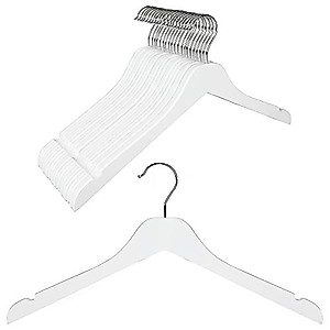 TOPIA HANGER White Wooden Hangers 20 Pack, 0.28 inch Slim Beech Wood Clothes Hanger with Flat Design and Smooth Notches, Lightweight&Durable Space Saving Hangers for Shirt, Coat, Camisole-CT30W
