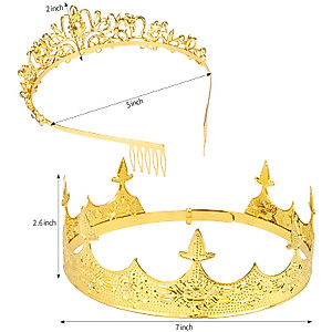 VELSCRUN 2 Pcs Crown for Men Women, Crowns for Men Metal, Gold King Queen Crown Tiaras for Women, Prince Crown Princess Tiaras for Girls, Birthday Prom Wedding Halloween Party Hair Accessories