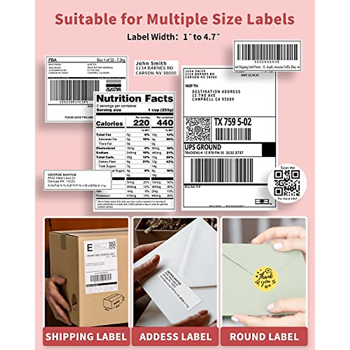 Phomemo Label Printer & 2” Pink Direct Thermal Labels