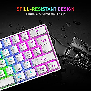 60% True Mechanical Gaming Keyboard Ultra-compact with 20 Rainbow Backlit Type C Wired Programmable 62 Keys Tactile Blue Switch Waterproof Non-Conflict and Gaming Mouse Pad for PC/Laptop/PS5（White)