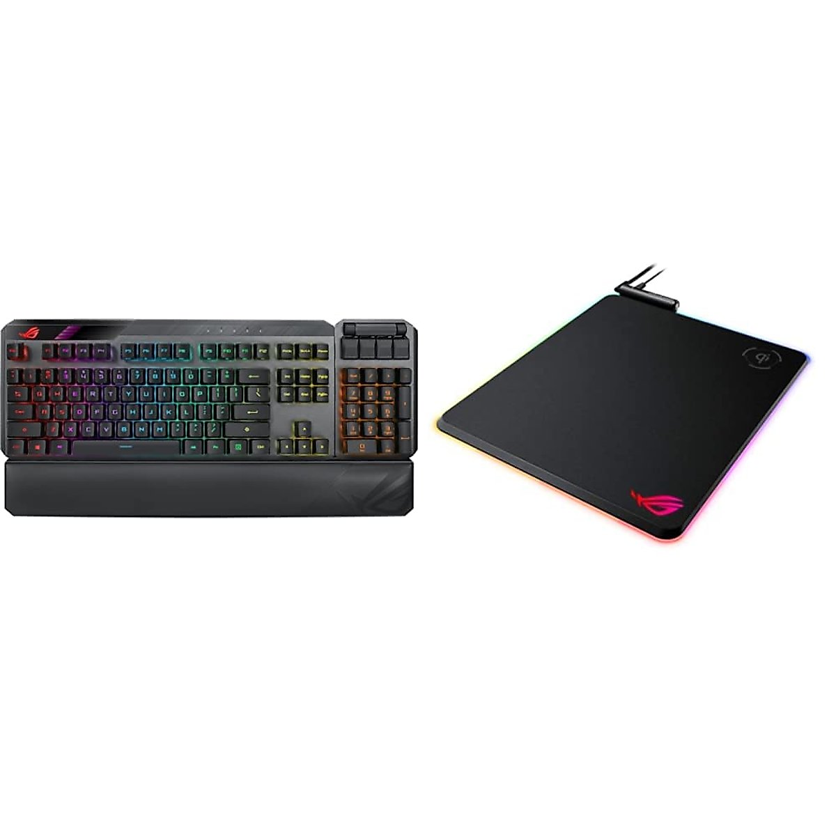 ASUS ROG Claymore II Wireless Modular Gaming Keyboard + ROG Balteus Qi Vertical Gaming Mouse Pad Bundle