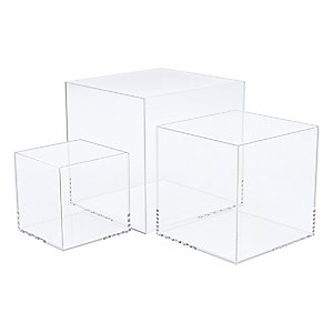 Cliselda 3pcs Clear Acrylic Display Boxes, Acrylic Cube Stand Risers Showcase, Acrylic Display Case for Collectibles Action Figures Toys (5 Sided Acrylic Box)