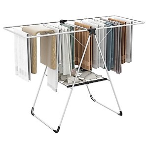 Giantex Clothes Drying Rack, 2-Layer Aluminum Foldable Laundry Drying Rack with 2-Level Adjustable Height, Anti-slip Foot Pad, Space Saving Freestanding Collapsible Laundry Drying Rack