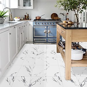 Peel and Stick Floor Tile White Marble Look Vinyl Flooring Peel and Stick Waterproof and Durable Self-Adhesive and Removable DIY Flooring for Transfer Bathroom Kitchen Rentals 12 inch