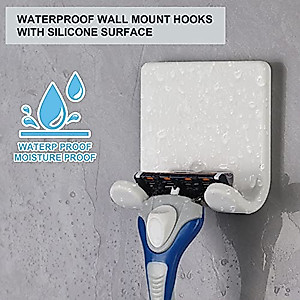 VANZAVANZU Razor Shaver Holder for Shower Wall Adhesive Hooks for Hanging, Bathroom Silicone Waterproof Shower Hooks Hair Brush Holder for Towel (2 Pack-White)