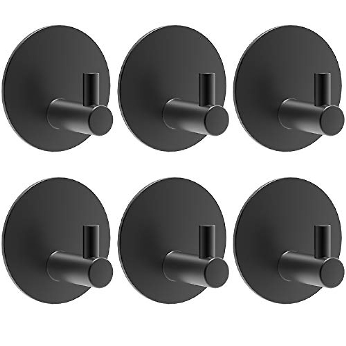 Kawlity Robe Towel Hooks, 6 Pack Strong Self-Adhesive Matte Black Towel Hooks, Heavy Duty Robe Towel Hooks Wall Mounted, Waterproof and Rustproof Stainless Steel Hooks for Bathrooms,Kitchen,Home