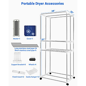 KASYDoFF Clothes Dryer, 35LB Capacity-67Inch Portable Dryer (Anion), 1600W-3 Tier Foldable Clothes Dryer Rack, Energy Saving Portable Dryer for Apartment, Indoor, Travel, RV