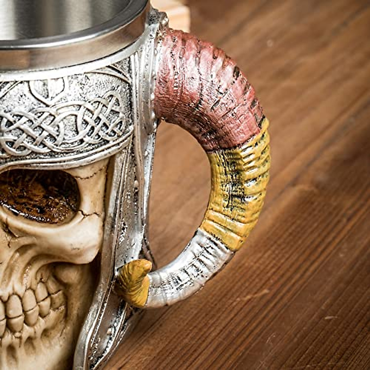 Youccijar Handmade Stainless Steel Vintage Beer Cup,18 Oz Beer Mug Coffee Mug Tea Cup Juice Cup Beverage Cup,Halloween Father's Day Bar Drinkware Gift For Men (Double sheep horn)