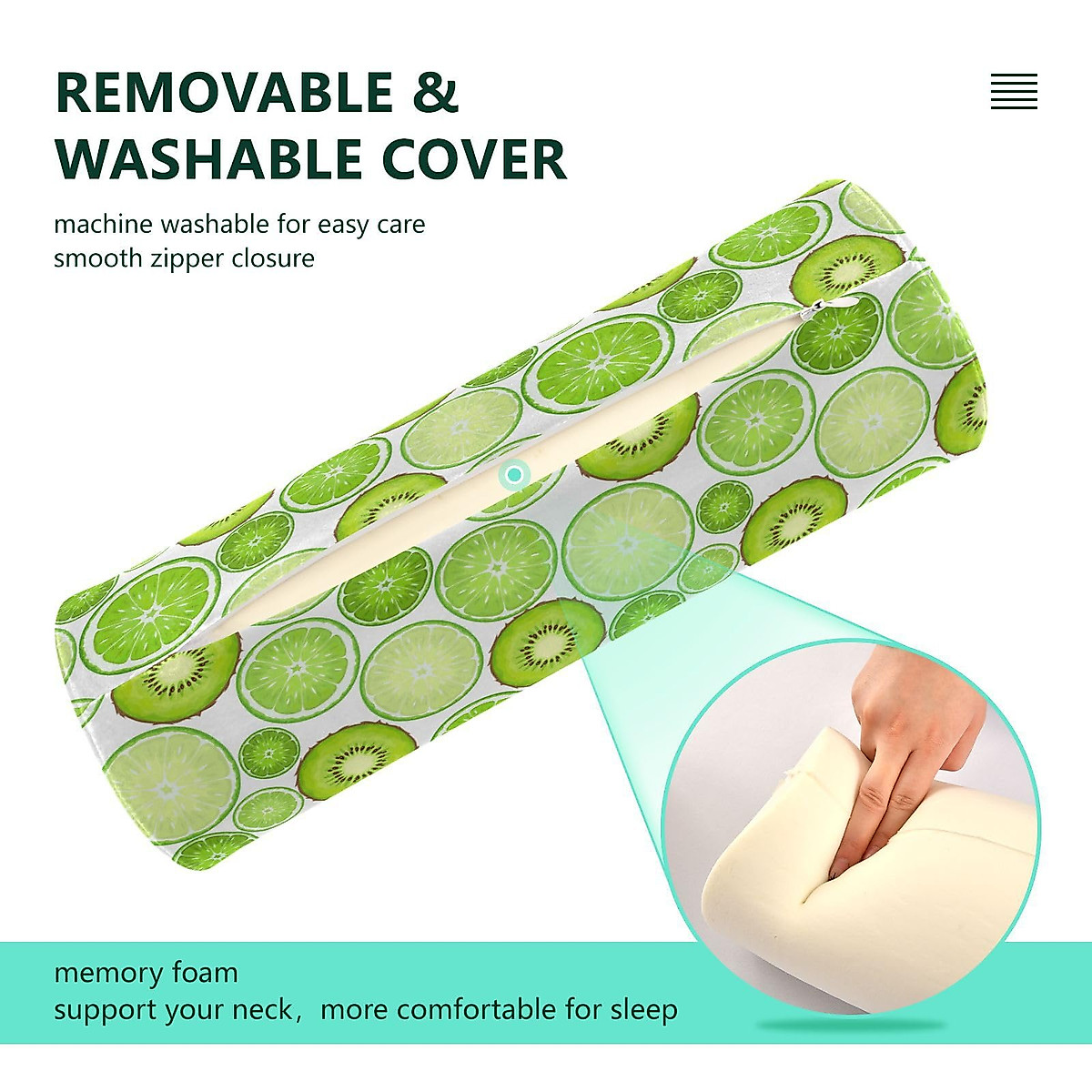 linqin Green Lime Bolster Pillow for Reading Neck Roll Pillow Protector Round Pillows for Bed Cushion Insert Neck Support Pillow