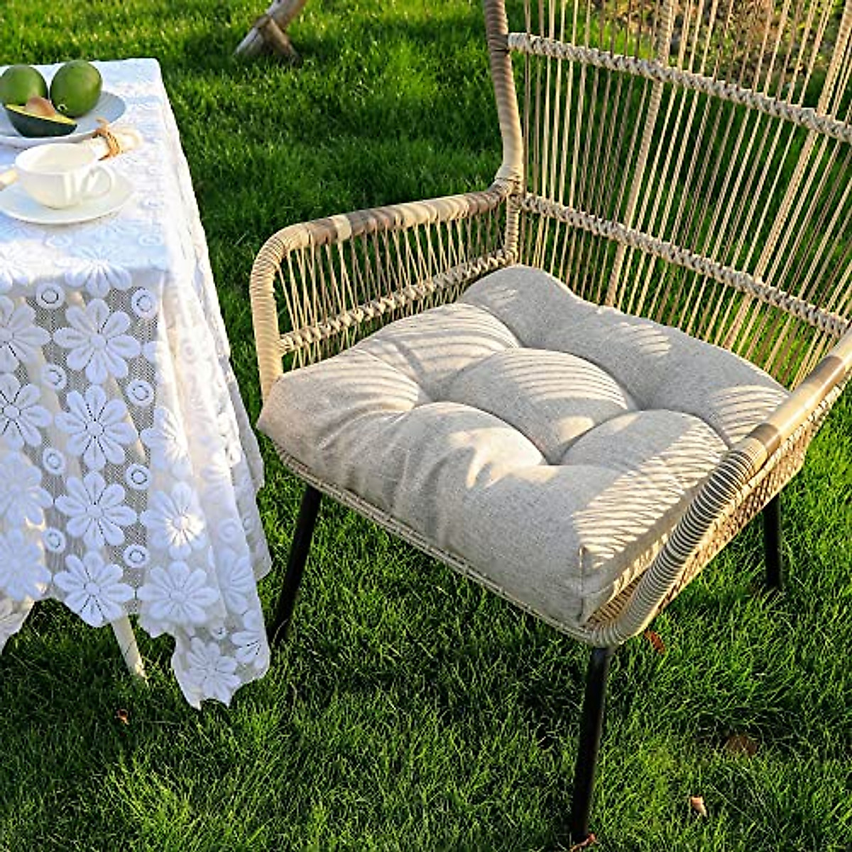 Faible Poisson Outdoor Chair Cushions Set of 2, Patio Furniture Floor Cushions, 21 x 21 Inch Square Seat Back Tufted Cushion, Dining Chairs Pads, Yellow Green