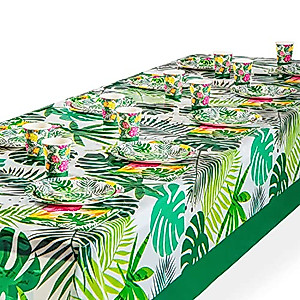 ROYAL BLUEBONNET Tropical Tablecloth -2 Designs- Disposable Hawaiian Plastic Tablecloth for 6 or 8 Foot Tables, Rectangle 108x54 Inch Plastic Luau Tablecloth for Hawaiian Party Decorations