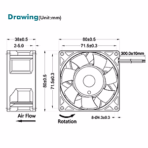 Wathai 80mm x 38mm High Static Pressure Fan 12V 4 Pin Dual Ball PWM 8038 High CFM for PC CPU Cooler GPU Server Computerc Case Cooling