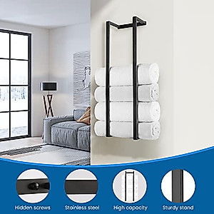 WOSOMOK Vertical Towel Racks for Bathroom Wall Mounted, 28.3 Inch SUS304 Stainless Steel Towel Storage Rack, Matte Black Hand Towel Holder for Small Bathroom Wall Maximum 6 Towels