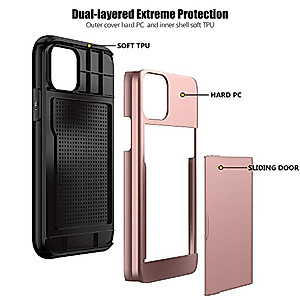 Nvollnoe for iPhone 11 Pro Case with Card Holder Heavy Duty Protective Dual Layer Shockproof Hidden Card Slot Slim Wallet Case for iPhone 11 Pro for Men&Women(Rose Gold)