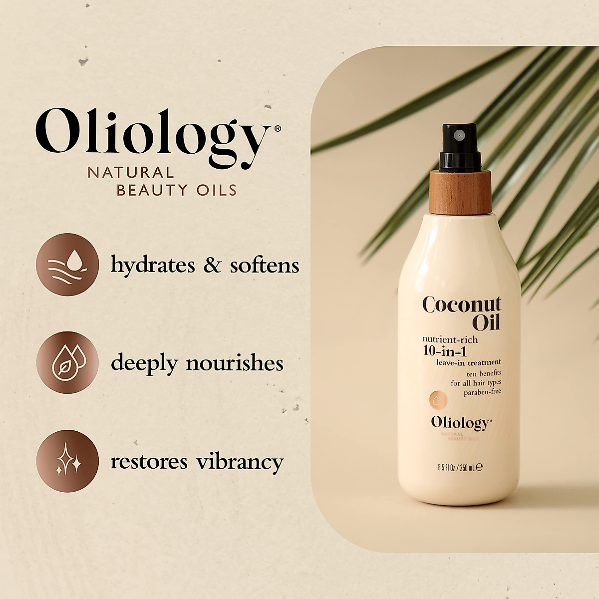 Oliology Coconut Oil 10-in-1 Multipurpose Spray - Leave in Treatment for All Hair Types | Detangles, Controls Frizz, Hydrates & Moisturizes | Made in USA, Cruelty Free & Paraben Free (8.5 oz)