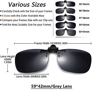CAXMAN Polarized Clip-on Flip Up Metal Clip Rimless Sunglasses, Lightweight, Black Lens 59 * 42mm
