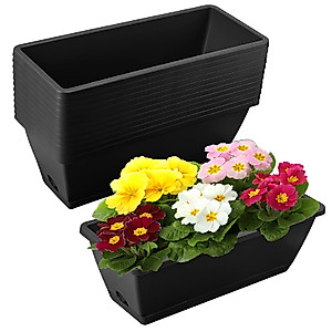 12 Pieces Rectangle Window Box Planter 17 Inch Window Plant Box Herb Planter Plastic Herb Pots for Indoor Plants Large Window Flower Boxes Outdoor with Tray for Garden, Balcony Home Decor (Dark Gray)