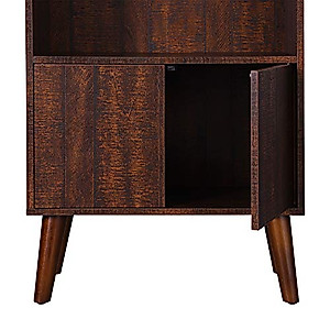 VASAGLE, Walnut Bookcase, 3-Tier Retro Bookshelf with Doors, Storage Cabinet for Books, Photos, Decorations in Living Room, Office, Study, Mid-Century Style, ULBC09BY