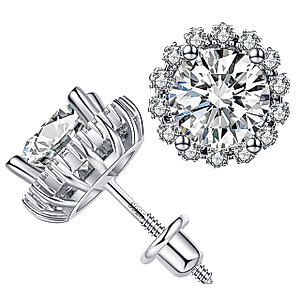 Diamond Earrings for Women Men 0.8Ct-2Ct Moissanite Stud Earrings Gifts for Wife Mom Girlfriend Anniversary Birthday Gifts for Wife, Valentine's Day Gifts for Her Wedding Anniversay Gift for Wife ,Christmas , Mother's Day Gifts ( 2.0 Carats 1.0 Ct Each )