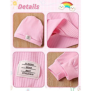 Melaogoy Toddler Baby Girl Clothes Outfit Long Sleeve Sweatsuit Set Solid Top+Pants+Hat 3PCS(2-3T Pink)