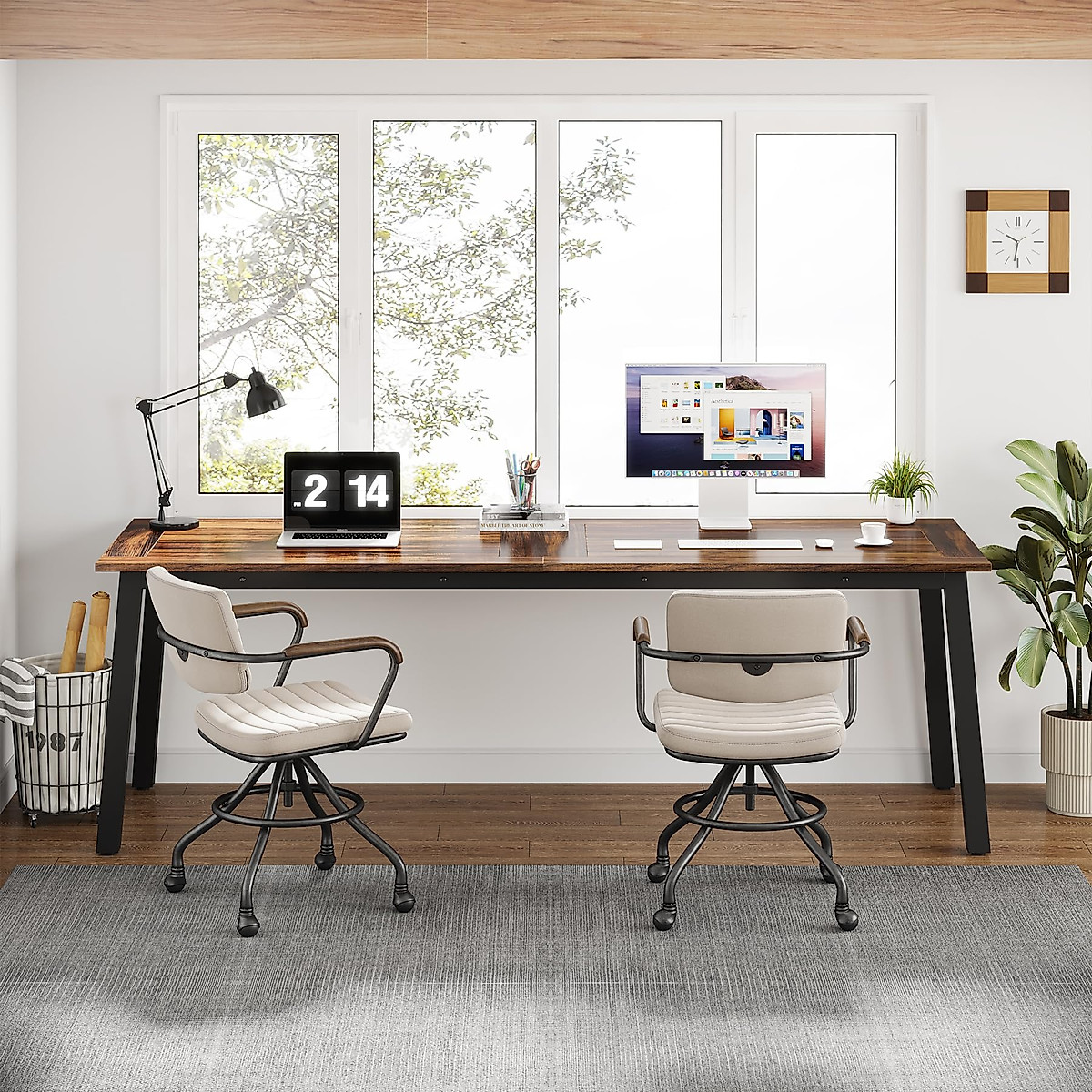 Tribesigns Two Person Desk, 78.7-Inch Extra Long Office Computer Desk for Two People, Double Long Desk Workstation for Home Office, Rustic Brown