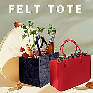 Reusable Felt Bag, 35 x 24 x 19cm Shopping Basket Storage Wood Log Carrier with Long Handle, Storing Wood, Toys, Newspaper (Grey)