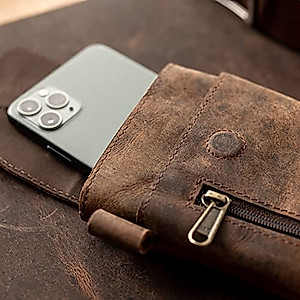 Leather Phone Holster – Genuine Full-Grain Buffalo Leather Cell Phone Holsters – 7” H x 3.5" W Leather Cell Phone Holster for Large Smartphones – Secure & Durable Phone Belt Holder by MOONSTER®