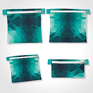 Nordic By Nature 4 Pack - Reusable Sandwich Bags Dishwasher Safe BPA Free - Durable Washable Quick Dry Cloth Baggies -Reusable Snack Bags School Lunches - Easy Open Zipper - (Turquoise)