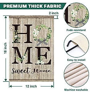 OPULANE Sweet Home Magnolia Wreath Garden Flags Vertical 12x18 Inch Double Sided Burlap Farmhouse Rustic Outside House Flags Spring Summer Yard Outdoor Decor (Small)
