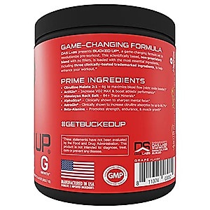 Bucked Up Pre Workout 6 Grams Citrulline, 2 Grams Beta Alanine, and 3 Other Registered trademarked Ingredients (Grape)