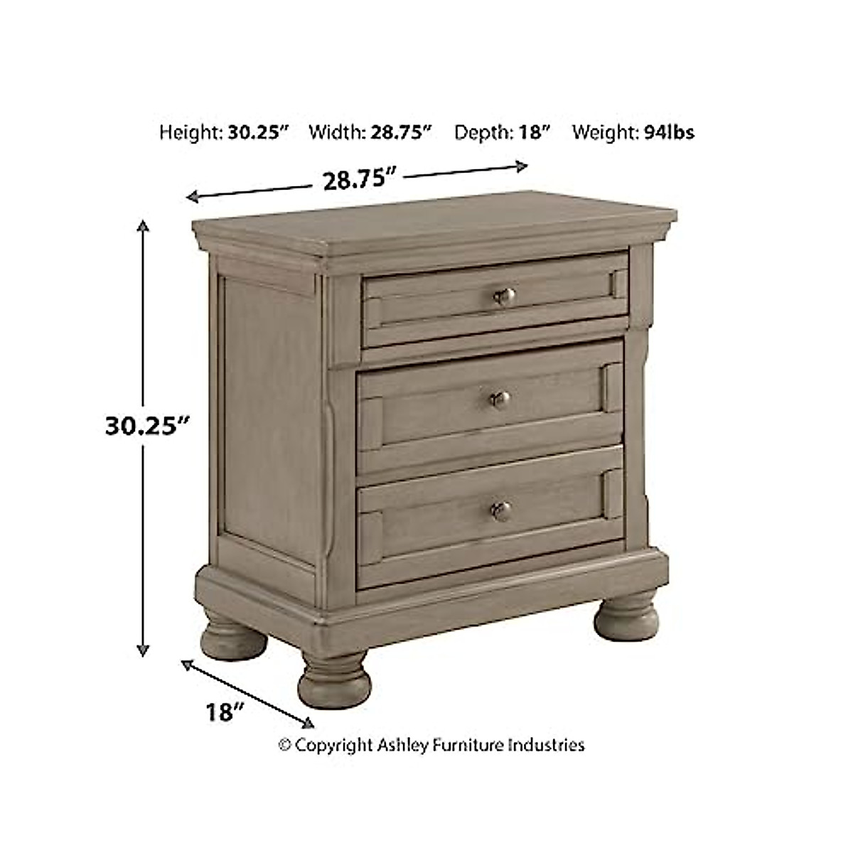 Signature Design by Ashley Lettner Modern Traditional 2 Drawer Nightstand, Light Gray