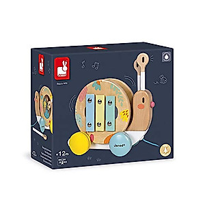 Janod Pure Pull Along Snail - Wooden 2-in1 Musical Toy - Ages 1+ - J05159