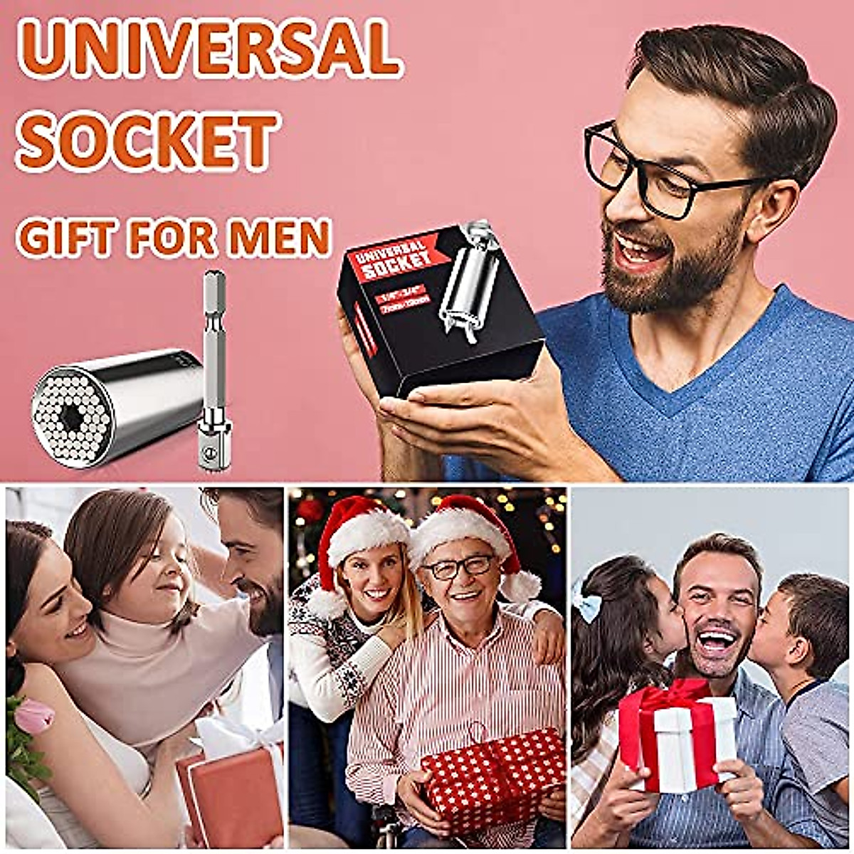 VRTOP Gifts for Men Dad Stocking Stuffers Universal Socket Sets Tool Birthday Christmas Gifts for Boyfriend Son Husband Dad Grandpa Cool Gadgets Bowknot Gift Box(7-19mm)