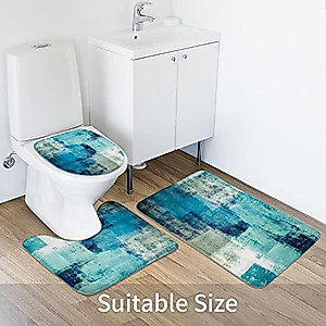MitoVilla 4 Pcs Teal Blue Bathroom Sets with Shower Curtain and Rugs, Turquoise Shower Curtain Sets with Rugs for Bathroom Decor, Ombre Grunge Bathroom Decor Curtain Sets with Mats and Accessories
