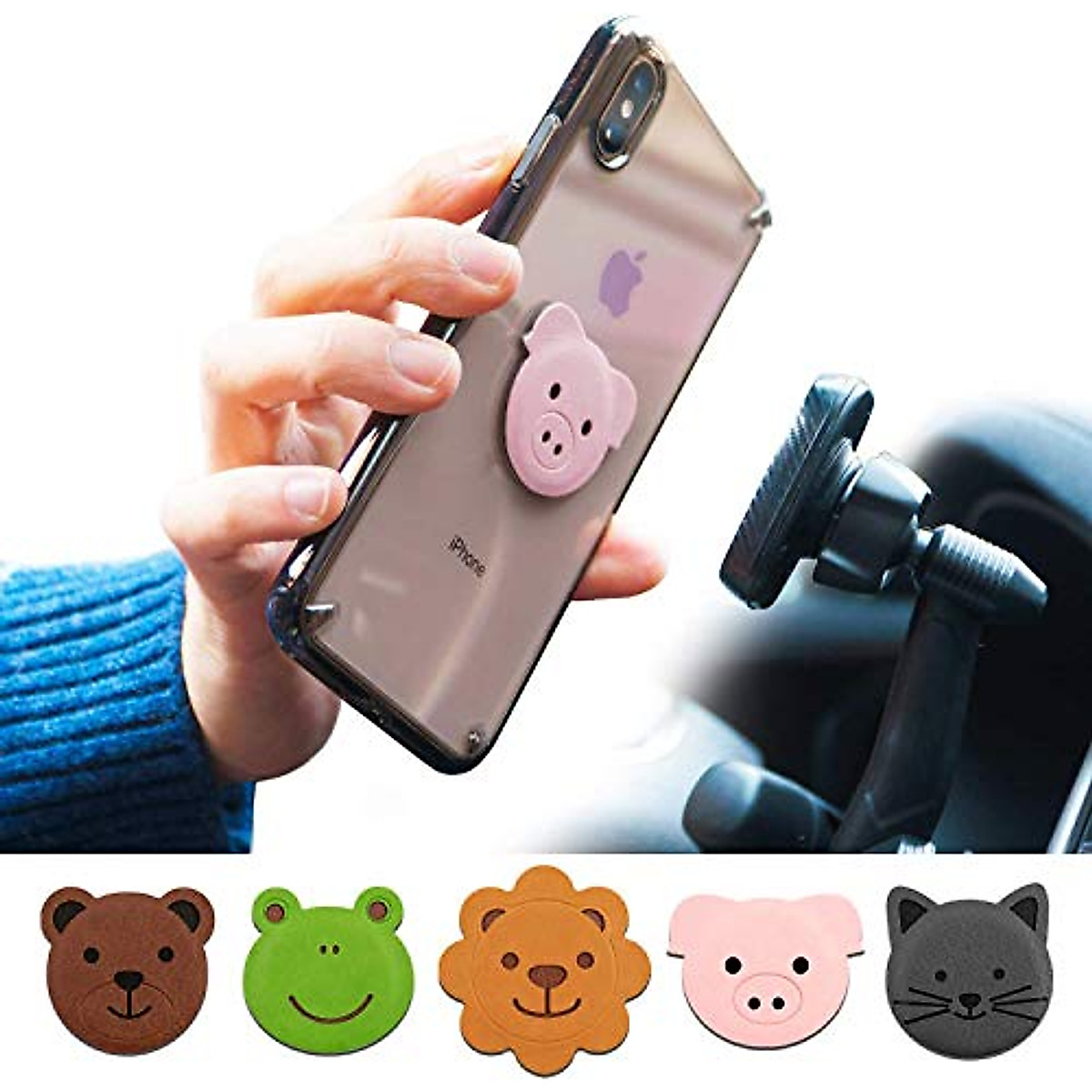 Ringke Magnetic Character Metal Plate Kit - Animal Edition (5 Pack, 1 Each) with 3M Adhesive Pad Compatible with Magnet Phone Car Mount Holder for Smartphone, iPad, Tablet, and Other Devices
