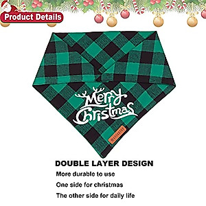 ADOGGYGO Christmas Dog Bandanas, Classic Red Green Plaid Dog Christmas Scarf Triangle Bib, Multiple Sizes Offered, Merry Bandanas for Medium Large Dogs (Large, Christmas)