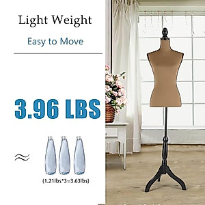 HOMBOUR Dress Form Mannequin Torso, Female Sewing Manikin Body, Pinnable Dressmaker Form with Wooden Tripod Base Stand for Display, Clothing Design, Dark Brown