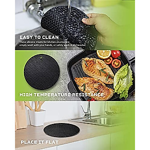 Wapodeai 2pcs Silicone Trivets Mat for Hot Pots and Pans, Premium Multipurpose Hot Pads Pot Holders, Tabletop Kitchen Trivet Mats Anti-Skid and High Temperature Resistance. (Black)