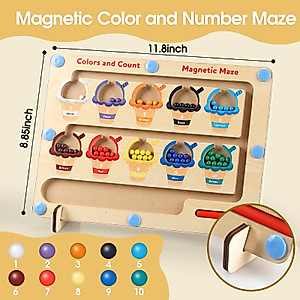 TOGORE Magnetic Color and Number Maze,Montessori Fine Motor Toys for Boys Girls 3 4 5 Years Old,Wooden Counting Matching Magnet Puzzles Board Games for Toddler