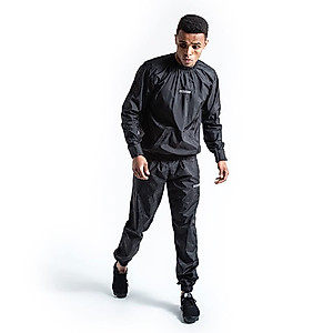 BOXRAW Hagler Professional Sauna Suit 1.0 Top & Bottoms Non Rip Sweat Suit Boxing MMA Training Gym (Black - M)