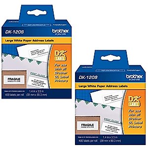 Brother Genuine DK-1208 Die-Cut Large Address Labels, Long Lasting Reliability, Die-Cut Large Address Paper Labels, 400 Labels per Roll, (1) Roll per Box - DK1208 (2)