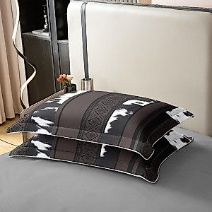 Manfei Cowhide Print 100% Nature Cotton Duvet Cover Queen Size,Farmhouse Animals Cow Skin Print Super Soft Bedding Set,Tribal Geometric Stripes Comforter Cover Bedding 3 Piece (No Comforter)
