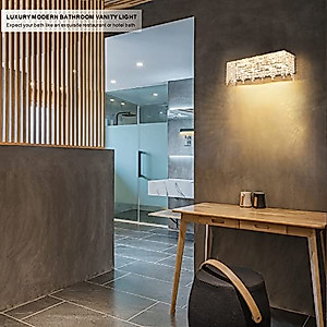 LUENFAT Crystal Bathroom-Light Fixtures Over Mirror, 24 in. Rectangular, Glam Mordern Style, Stainless Bathroom Vanity-Light Fixture with Sparking Clear Crystals