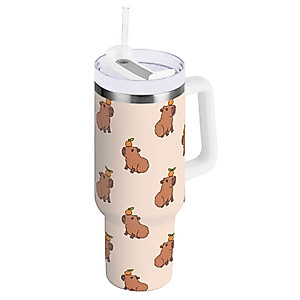 Bseiialft 40 oz Tumbler with Handle Cute Capybara Citrus Fruits Water Bottle with Lid and Straw Vacuum Insulated Cup Stainless Steel Travel Coffee Mug for Home Office Car